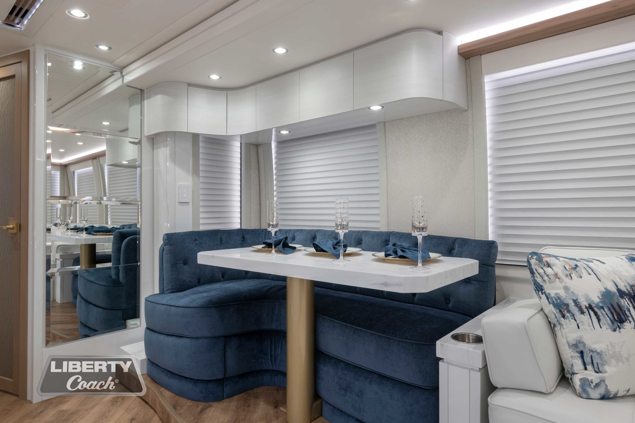 Liberty-Coach-5385-Dining-Overview - Custom Luxury Motorcoach