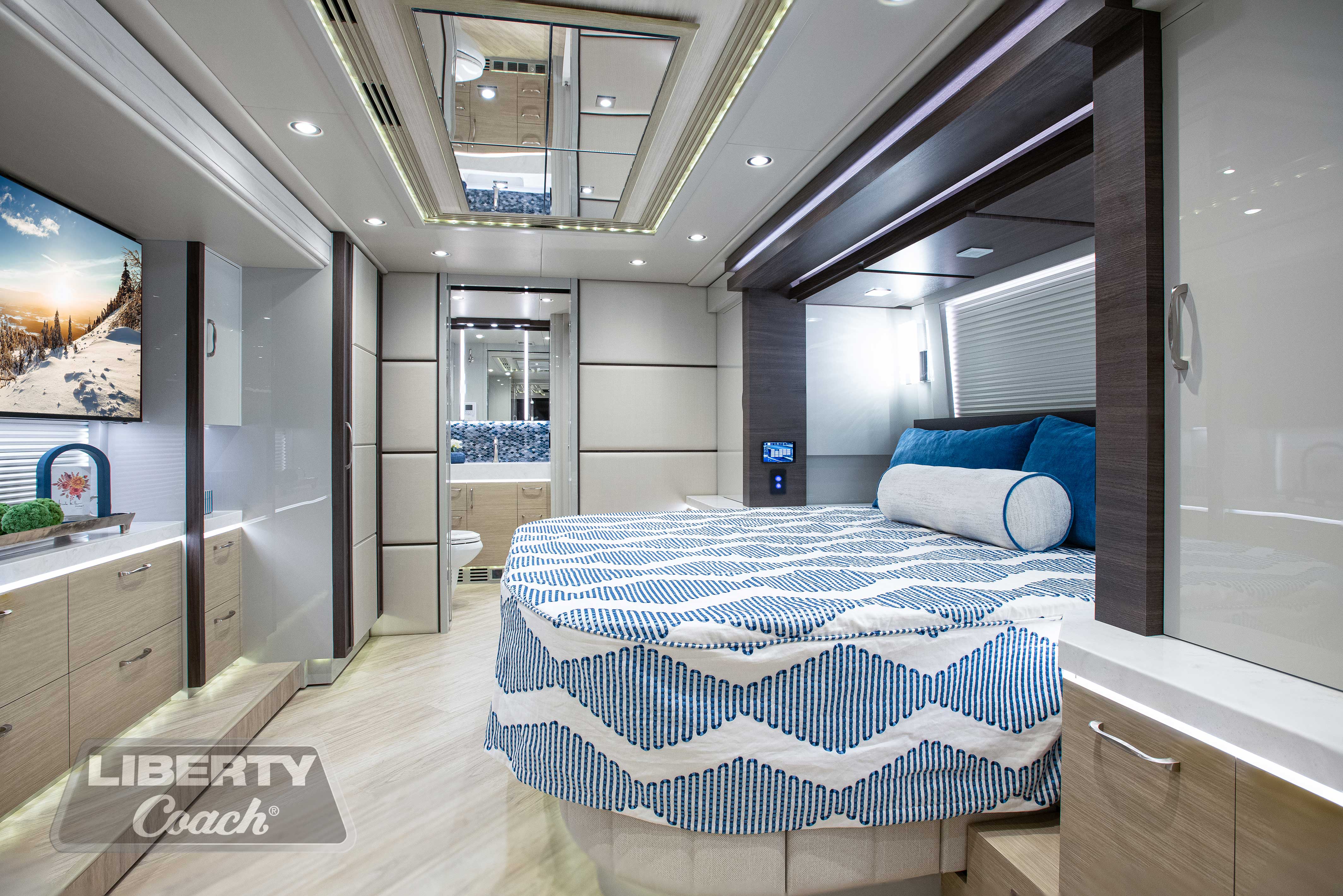 Liberty-Coach-916-Bedroom-Overview - Custom Luxury Motorcoach